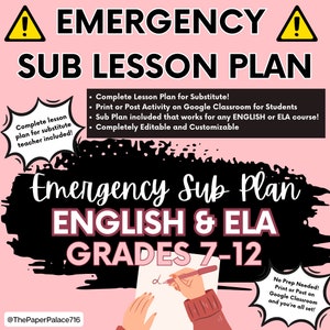 ELA Emergency Sub Plan, Ready-to-use Lesson & Activity, Emergency ...