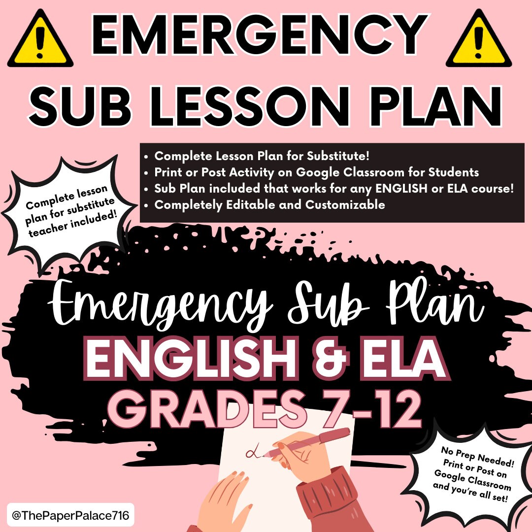 ELA Emergency Sub Plan, Ready-to-use Lesson & Activity, Emergency ...