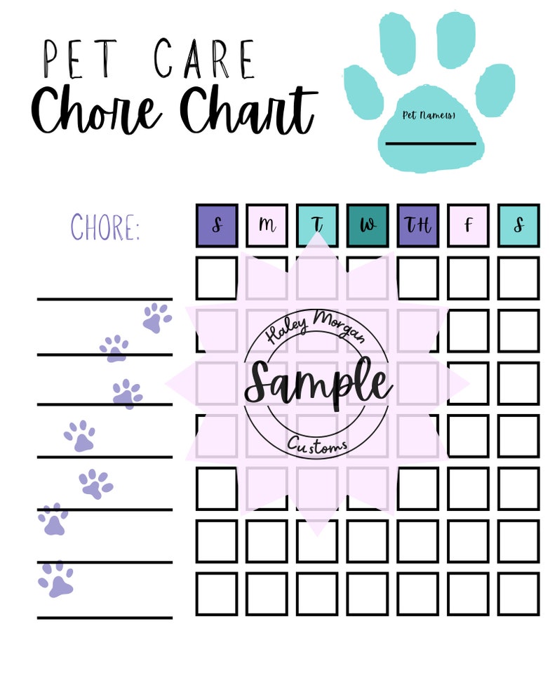 Pet Care Chore Chart, Pet Chart, Pet Chore Chart, Daily Dog Care Chart, Daily Pet Care Chart ...