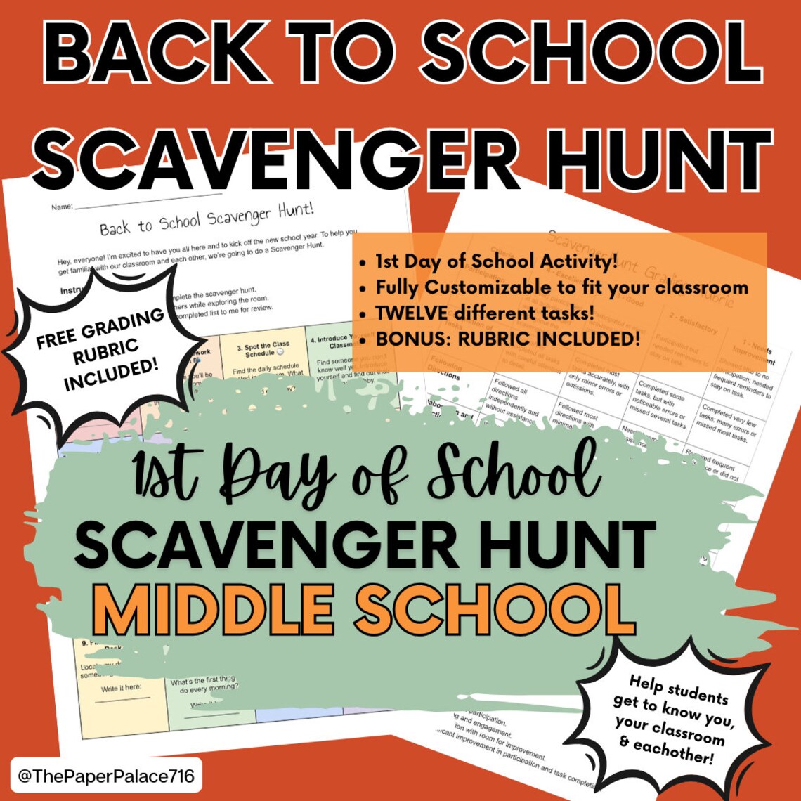 Middle School Back to School Classroom Scavenger Hunt With Grading ...