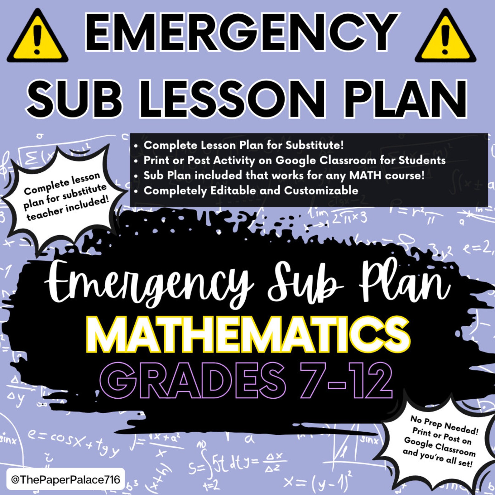 Math Emergency Sub Plan, Ready-to-use Lesson & Activity, Emergency Math ...