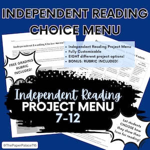 Independent Reading Project Choice Menu With Grading Rubric for Middle ...