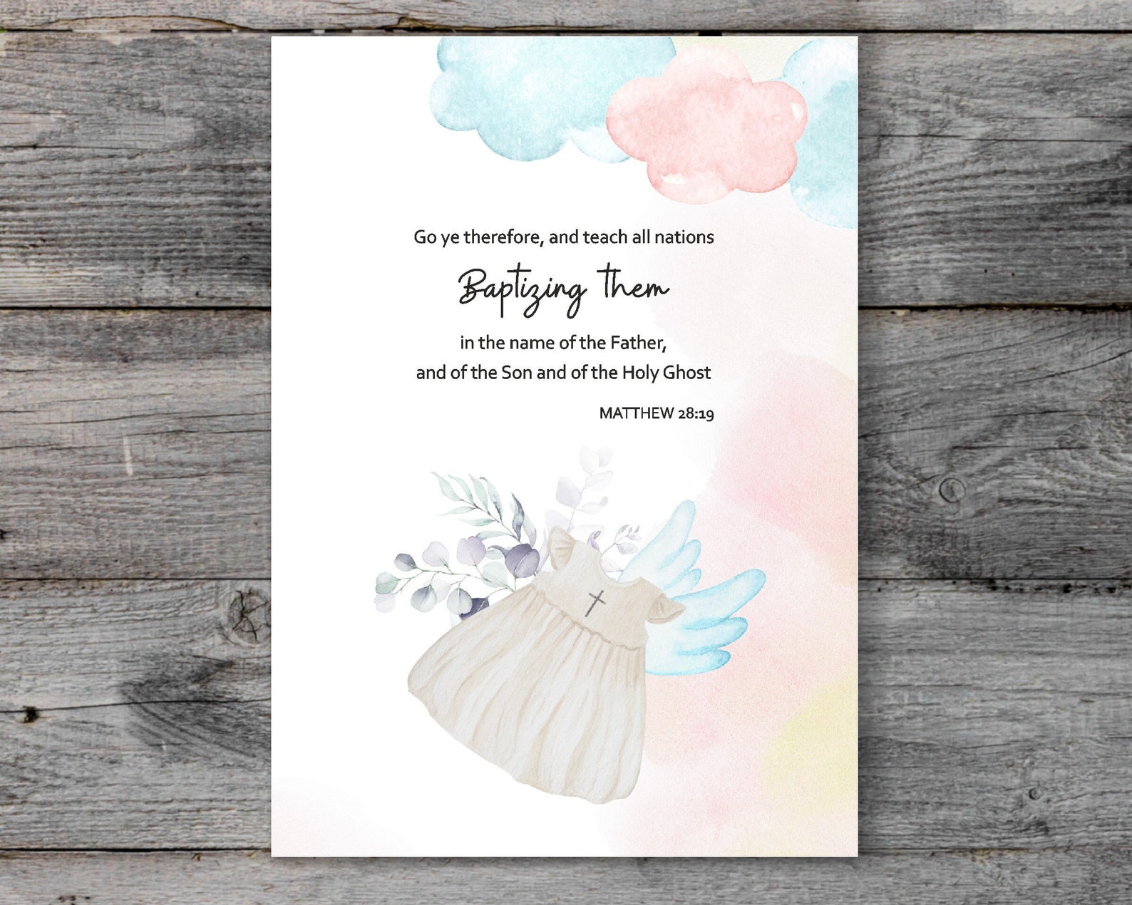 Religious Baptism Card With Bible Verse and Unique Christian Baptism ...