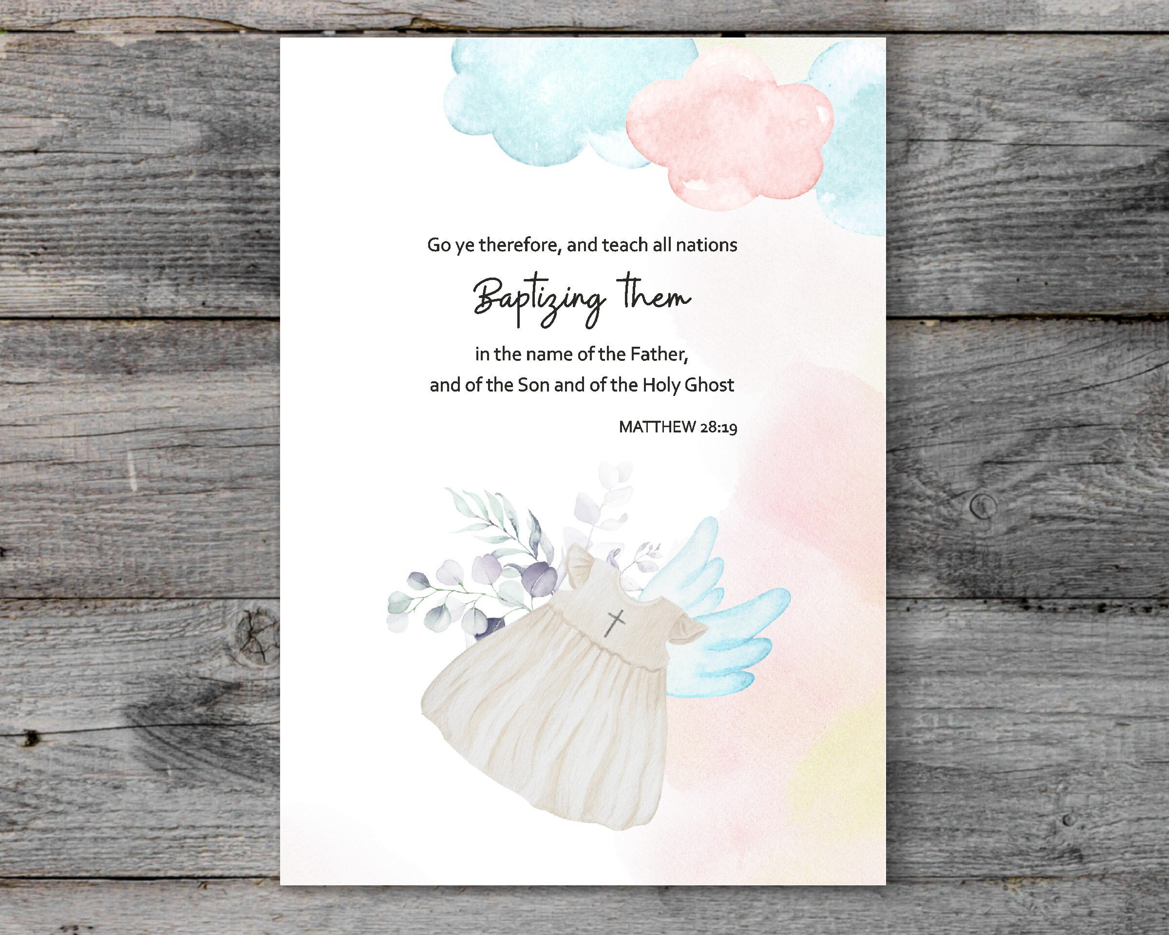 Religious Baptism Card With Bible Verse and Unique Christian Baptism ...