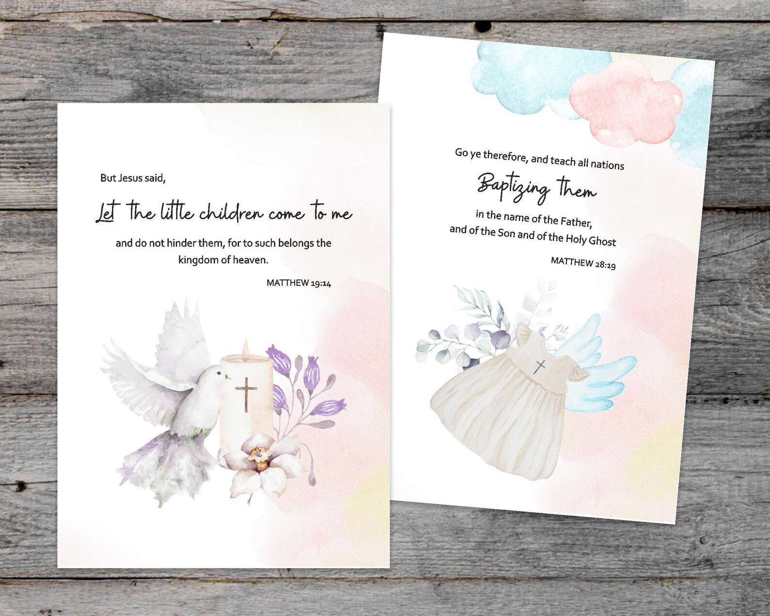 Baptism Card Set of 2 With Bible Quotes and Unique Religious Baptism ...