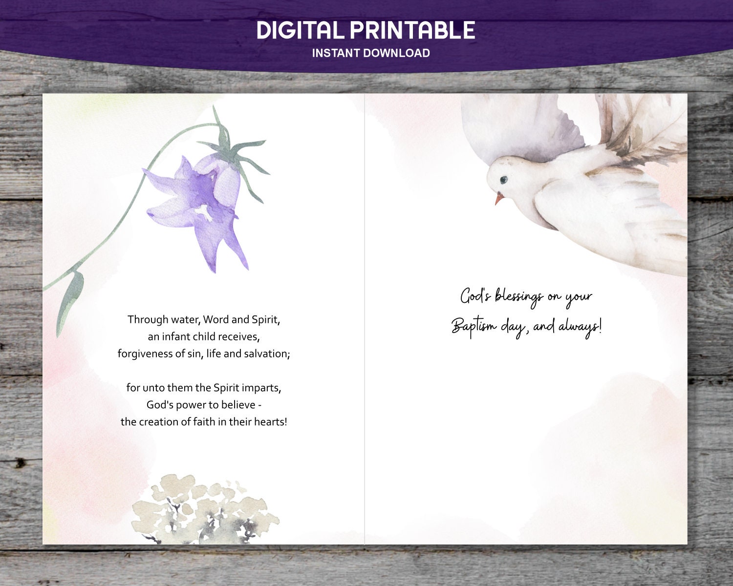 Christian Baptism Card With Bible Verse and Baptism Message - DIGITAL ...