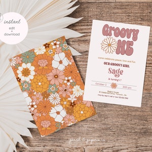 Printable Groovy One Birthday Invitation Template DIY Groovy Birthday ...