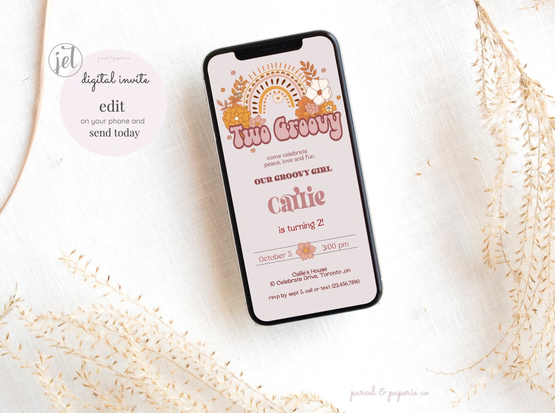 Printable Two Groovy Birthday Invitation Template DIY Groovy Birthday ...