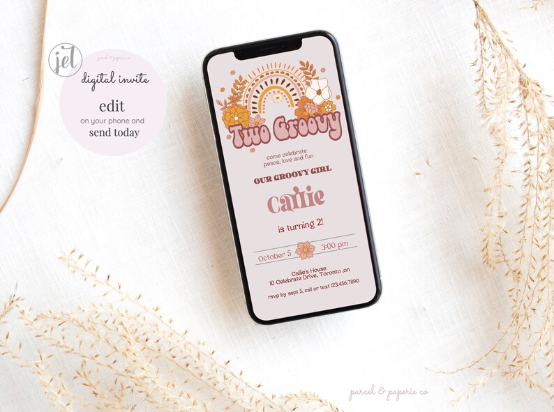 Printable Two Groovy Birthday Invitation Template DIY Groovy Birthday ...