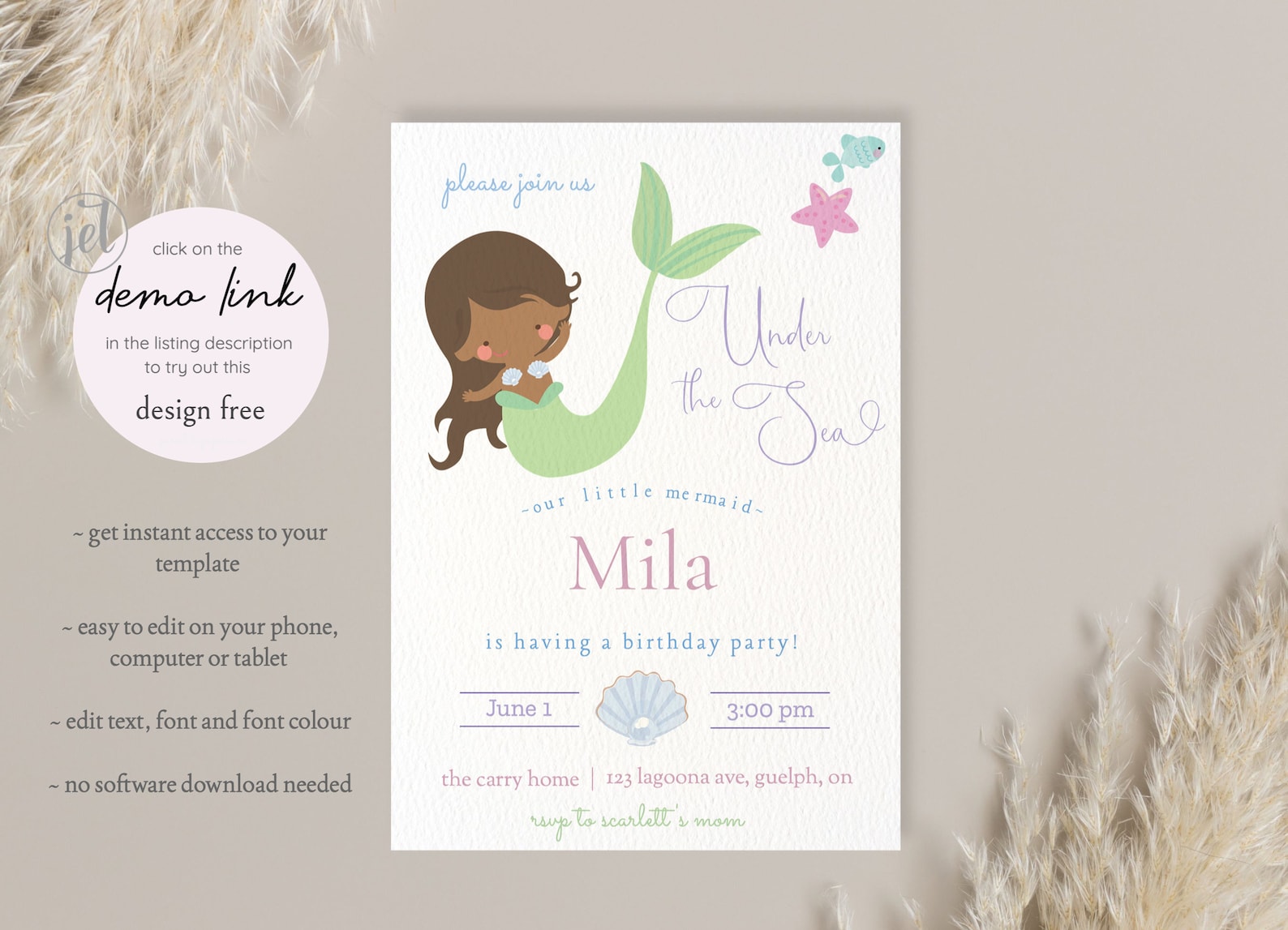 Digital Mermaid Birthday Invitation Simple Mermaid Birthday - Etsy