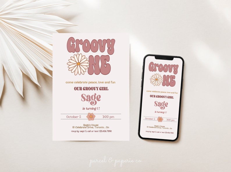 Printable Groovy One Birthday Invitation Template DIY Groovy Birthday ...