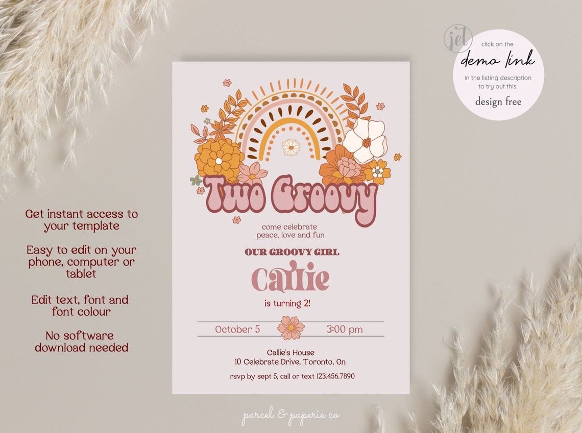Printable Two Groovy Birthday Invitation Template DIY Groovy Birthday ...