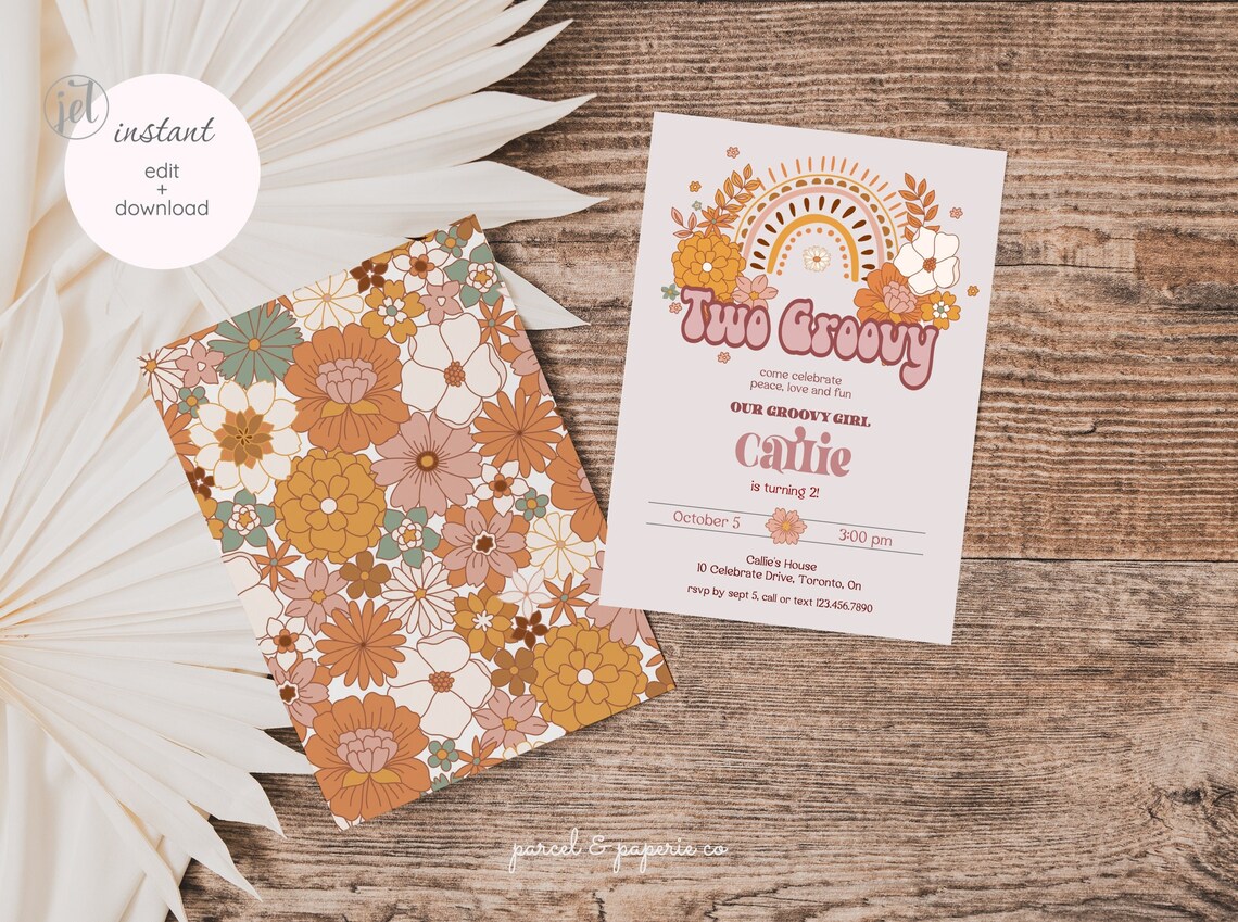 Printable Two Groovy Birthday Invitation Template DIY Groovy Birthday ...