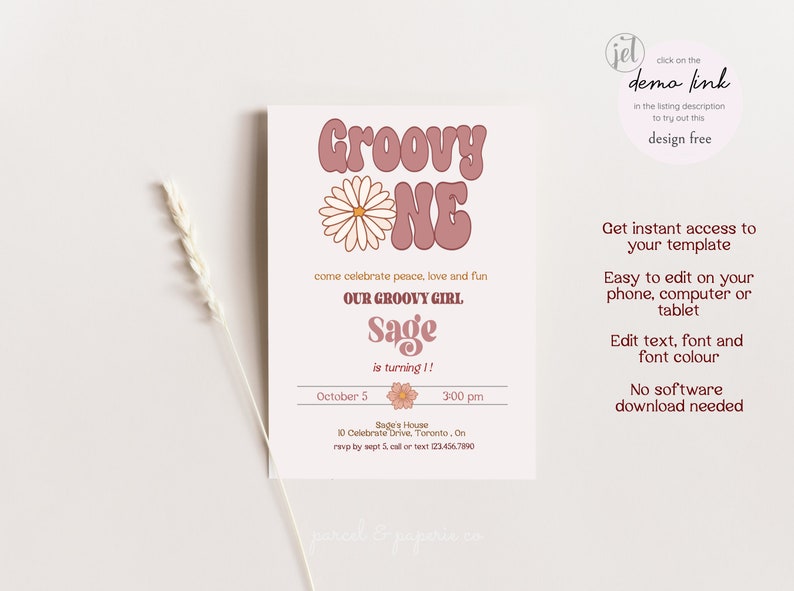 Printable Groovy One Birthday Invitation Template DIY Groovy Birthday ...