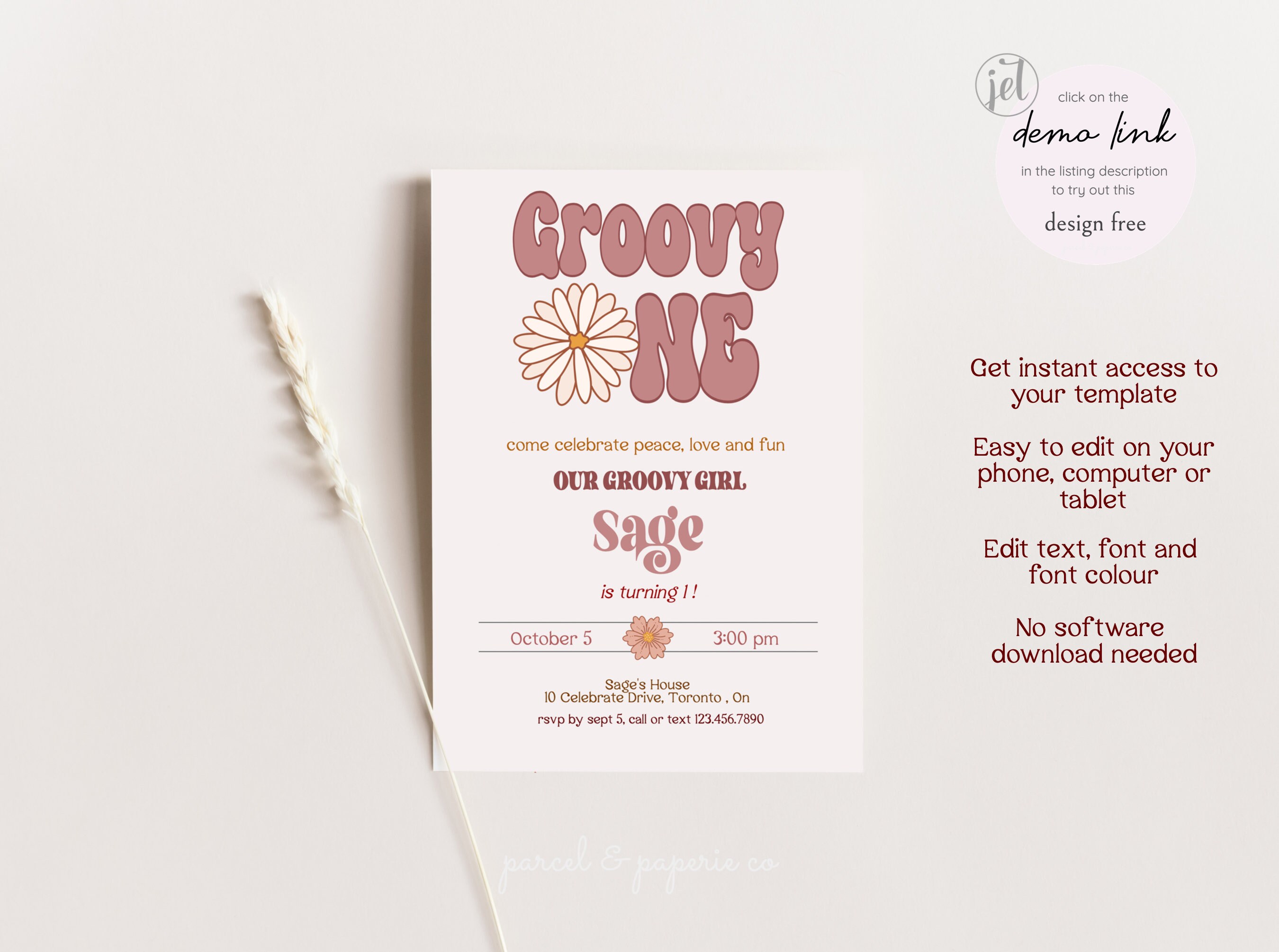 Printable Groovy One Birthday Invitation Template DIY Groovy Birthday ...