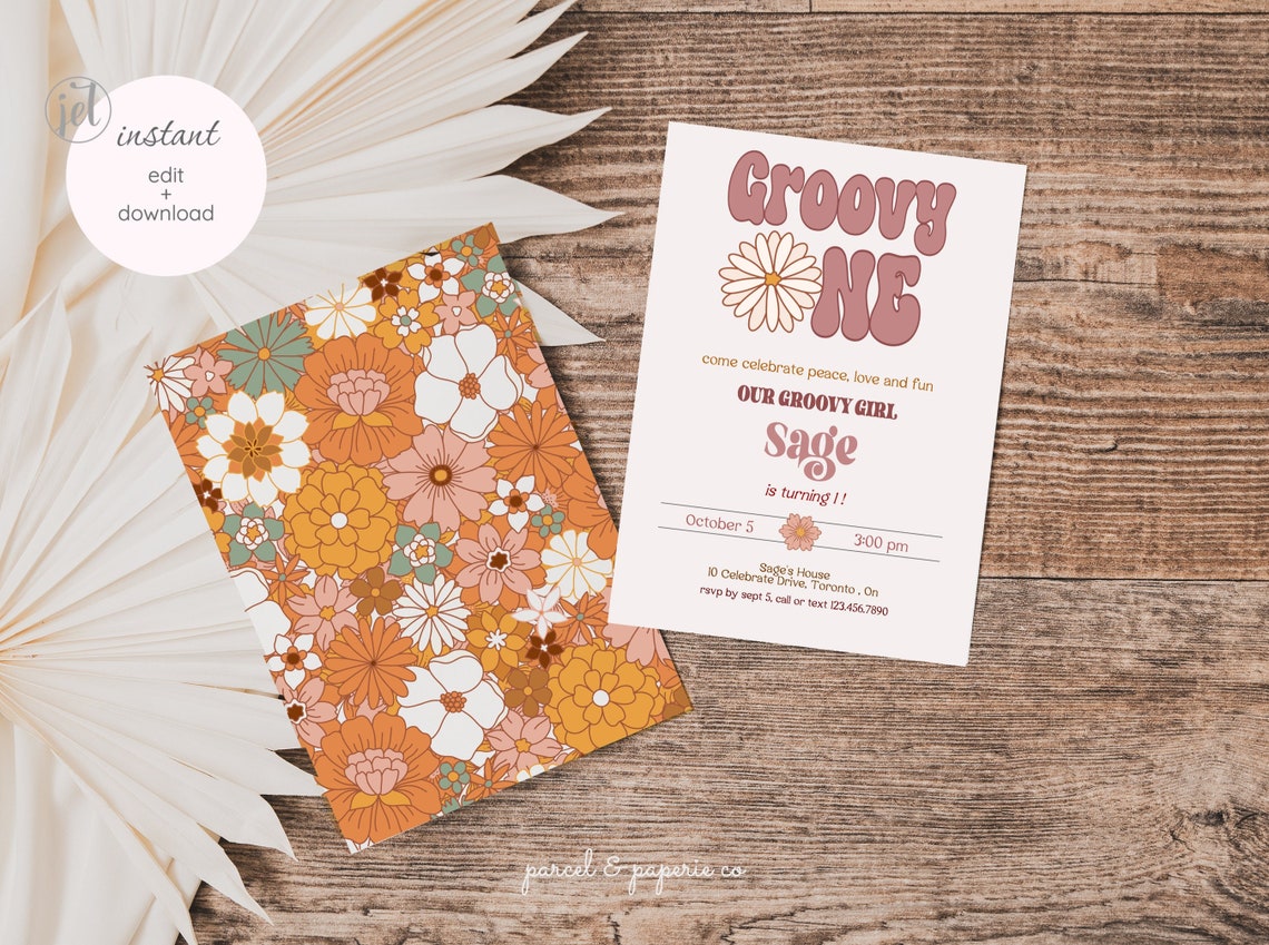 Printable Groovy One Birthday Invitation Template DIY Groovy Birthday ...