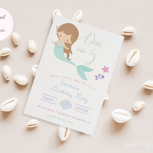 Digital Mermaid Birthday Invitation Simple Mermaid Birthday - Etsy