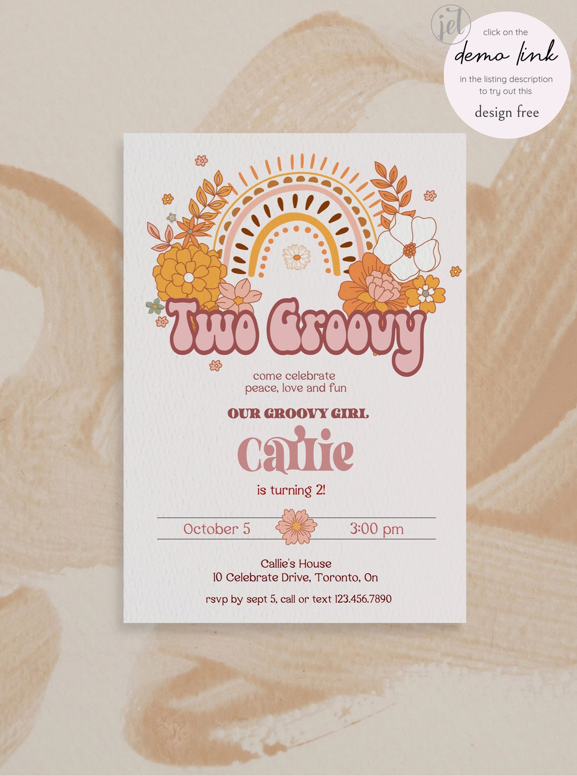 Printable Two Groovy Birthday Invitation Template Diy Groovy Birthday Invite Editable Floral
