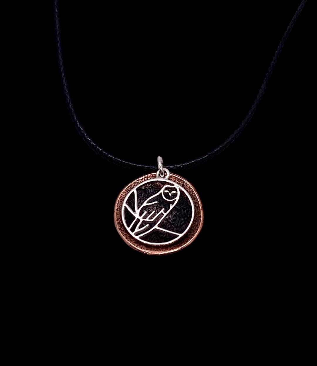Copper and Sterling Silver Night Owl Pendant Necklace. Gift for Her ...