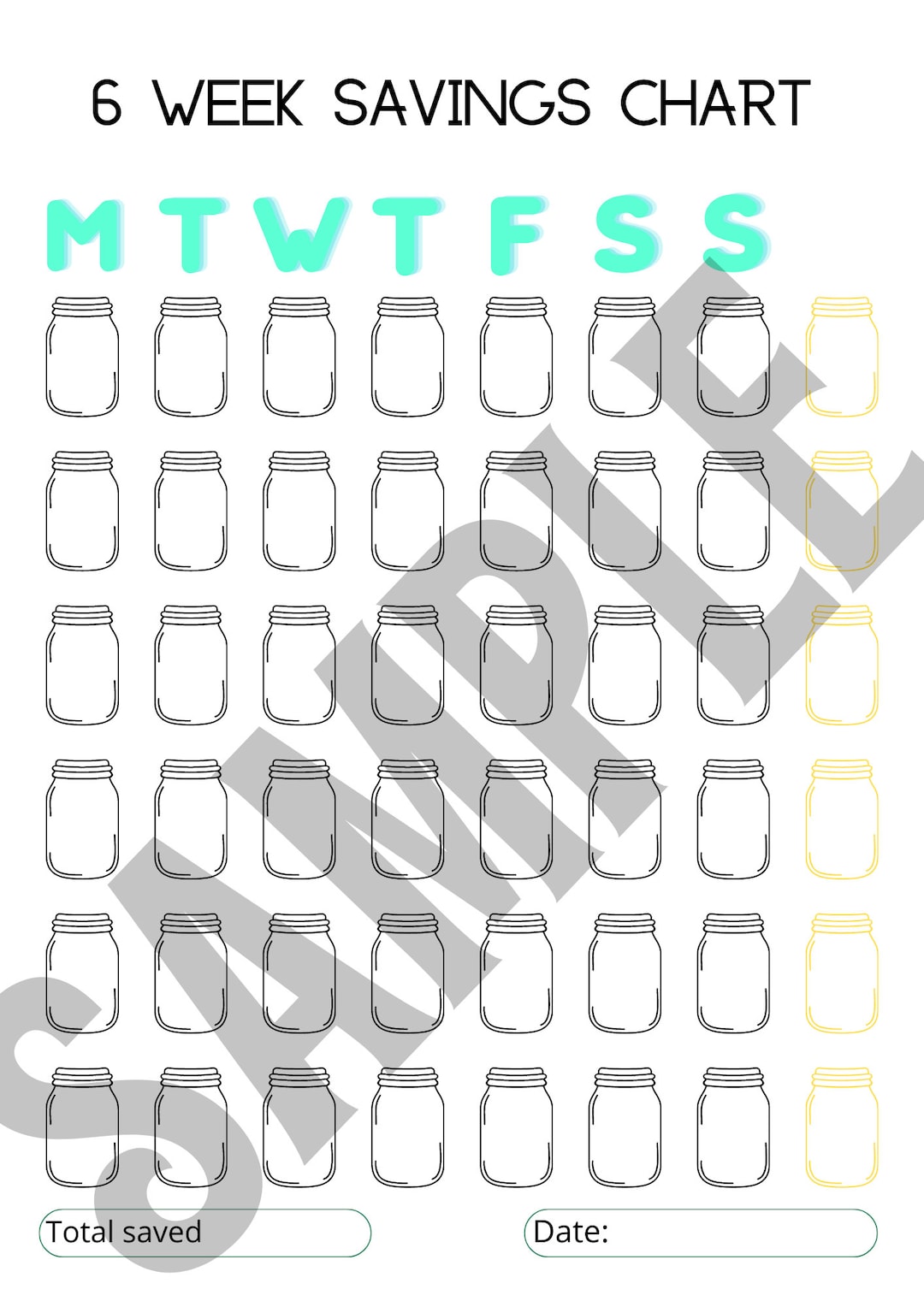 Printable Six Week Savings Chart - Etsy
