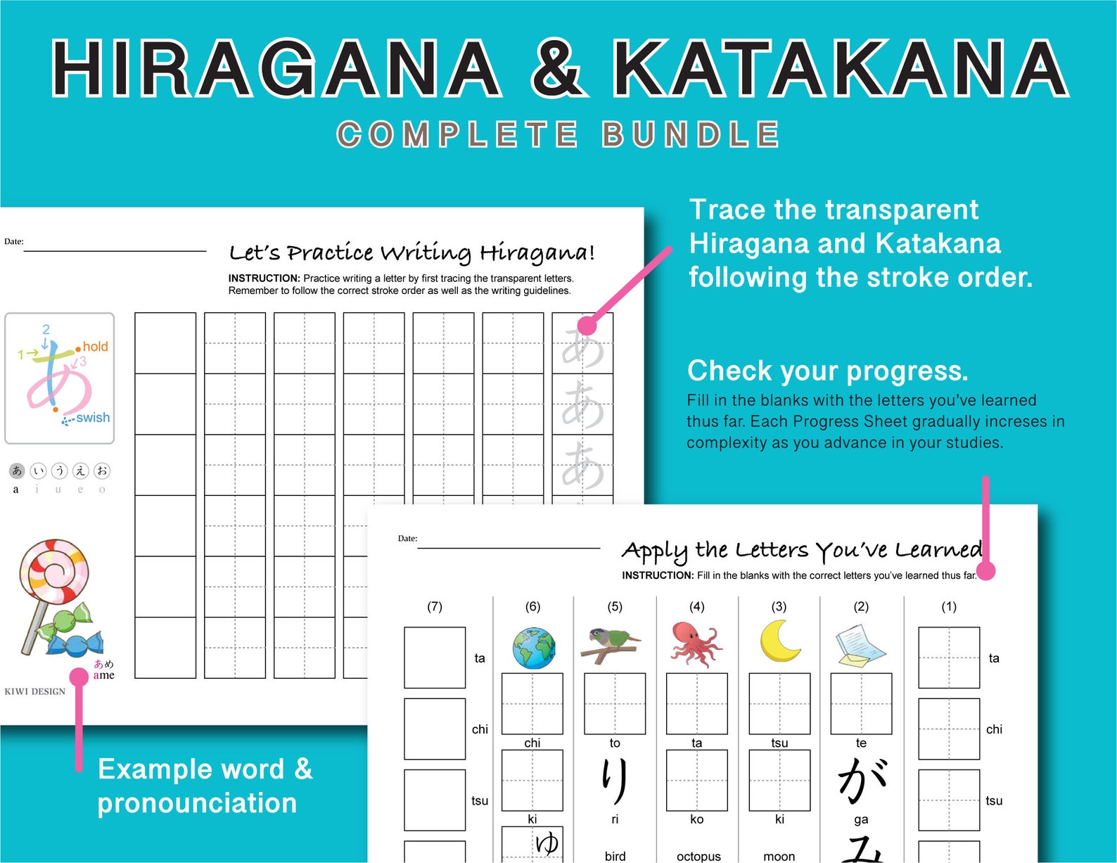 Japanese Alphabet Complete Bundle Pack: Hiragana, Katakana, Dakuon ...