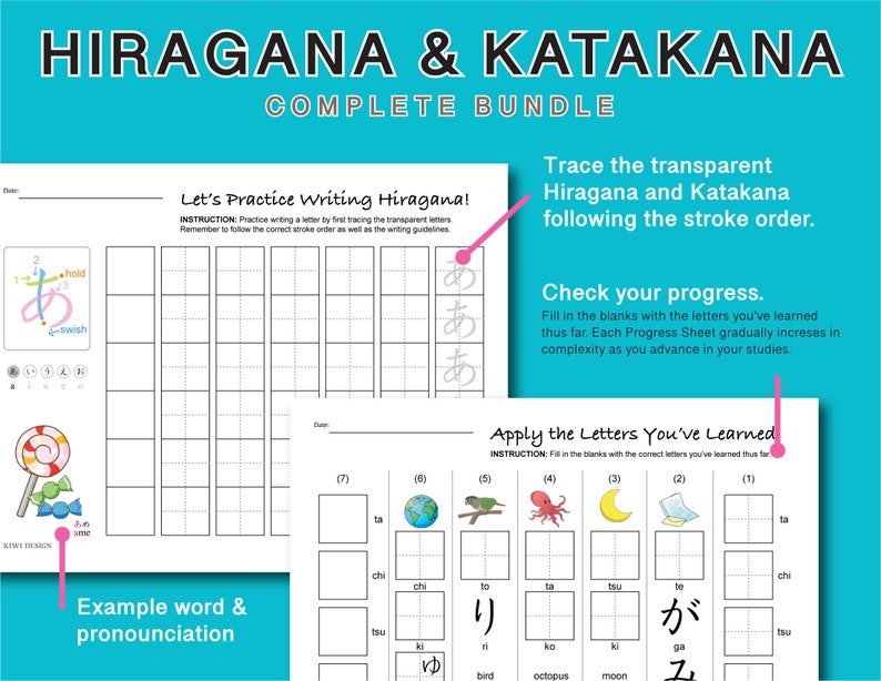 Japanese Alphabet Complete Bundle Pack: Hiragana, Katakana, Dakuon ...