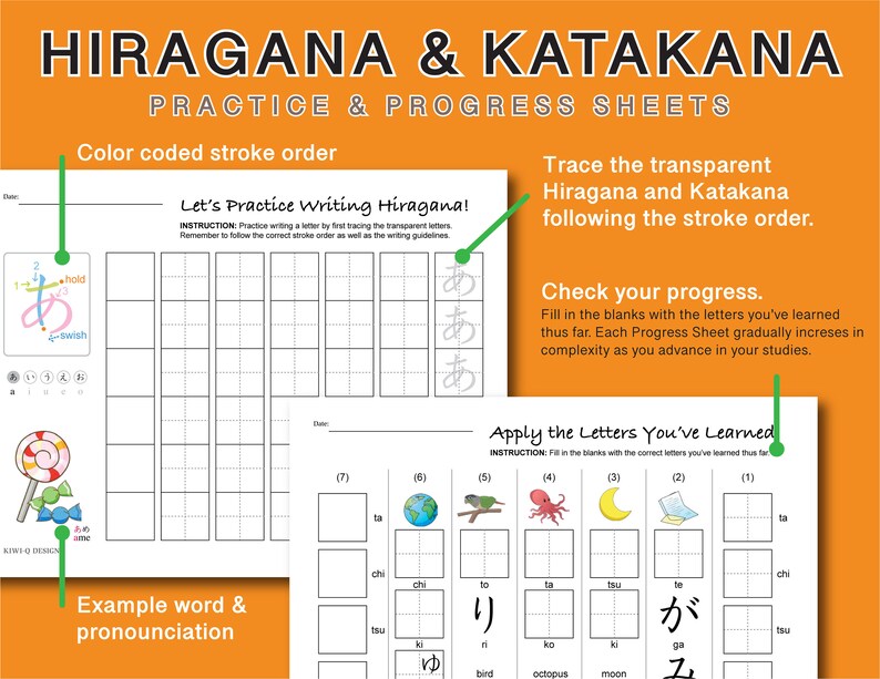 Japanese Hiragana and Katakana Worksheets - Etsy