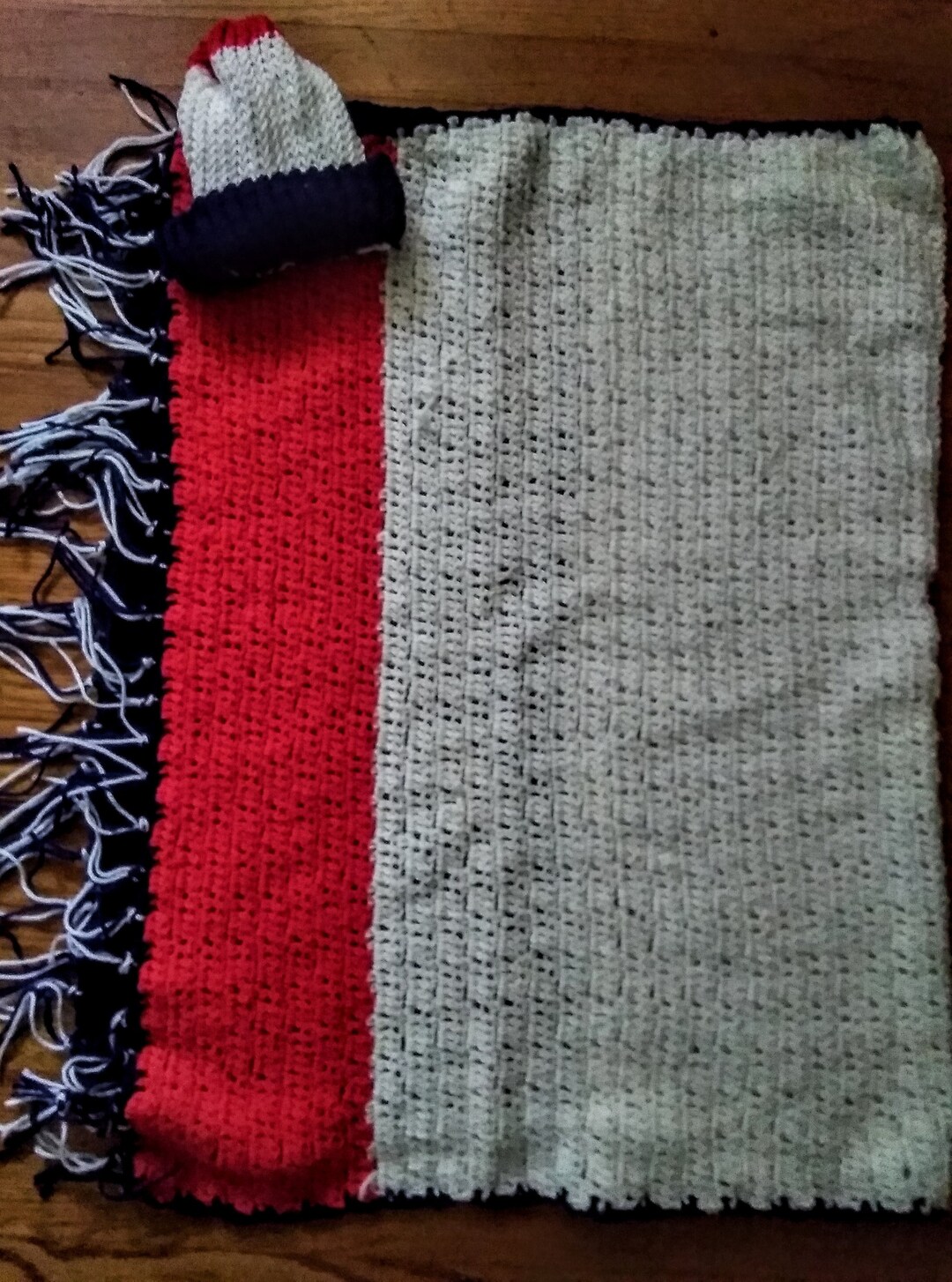 Red, White and Blue Fringe Afghan With Hat - Etsy