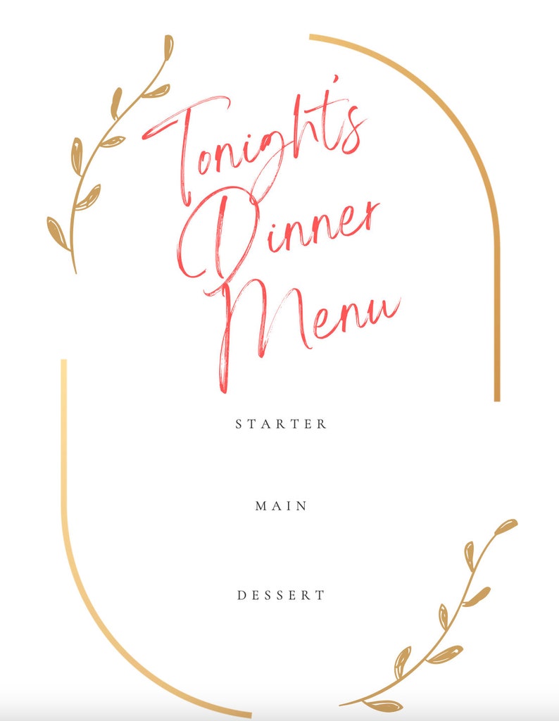 Dinner Menu Template | Date Night, Girls Night, Any Occasion - Etsy