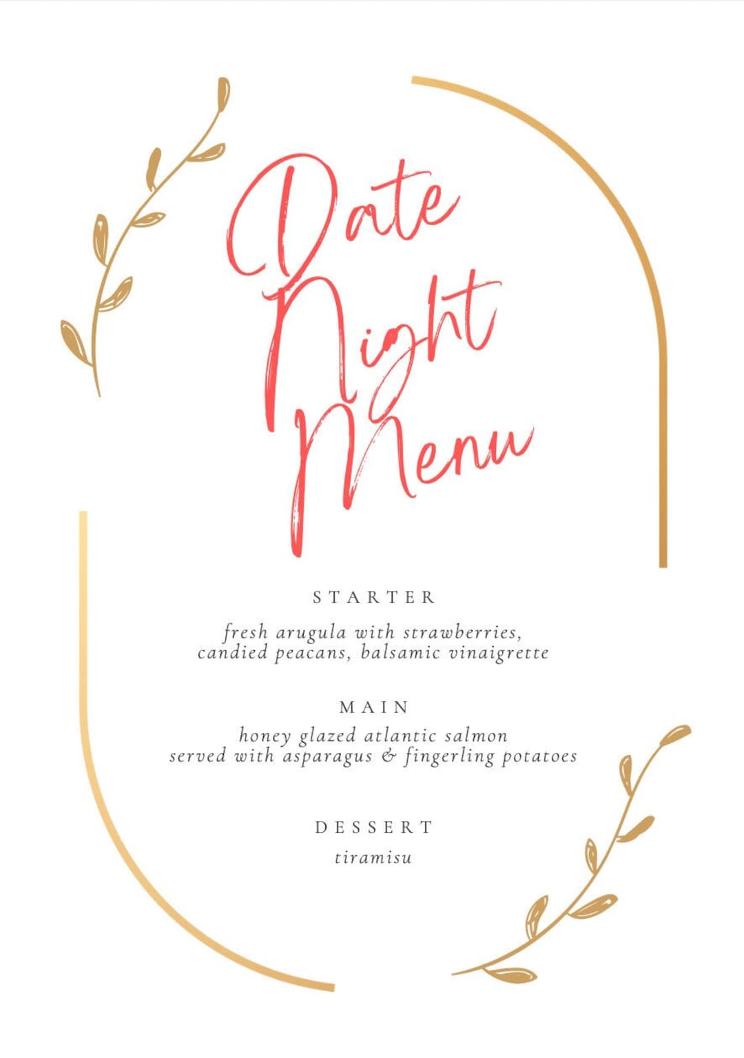 Dinner Menu Template | Date Night, Girls Night, Any Occasion - Etsy