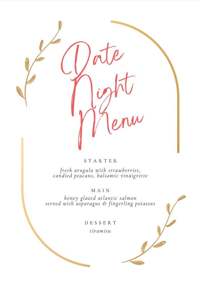 Dinner Menu Template | Date Night, Girls Night, Any Occasion - Etsy