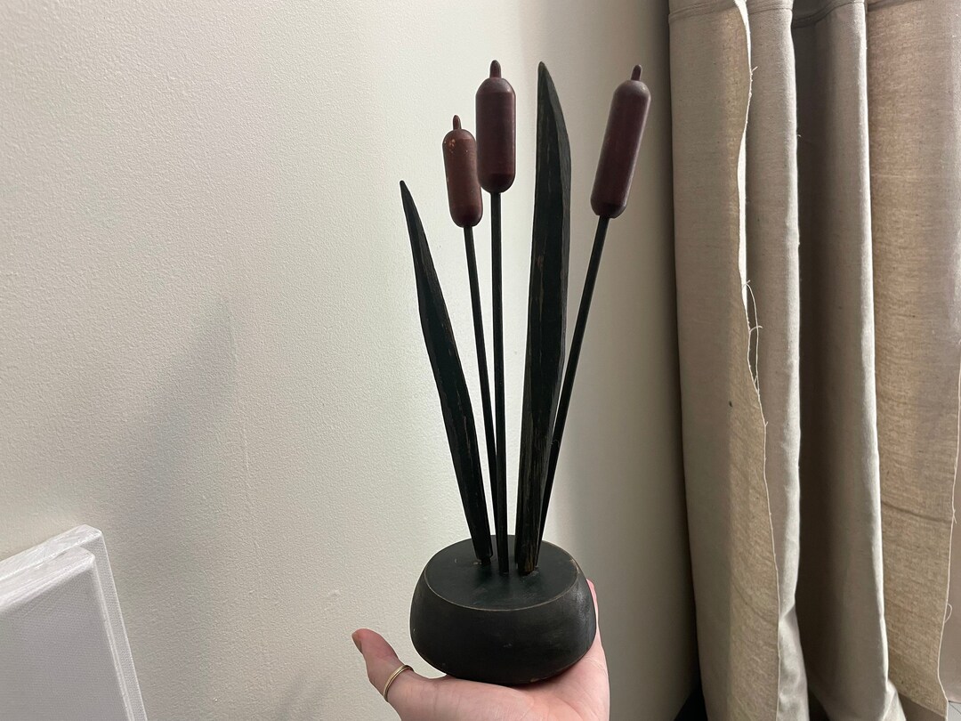 Carved Wooden Painted Cattails Decor - Etsy