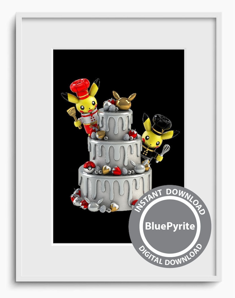 Chef Pikachu Pokemon 3 Tier Cake Digital Download, Wall Decor, Pikachu ...