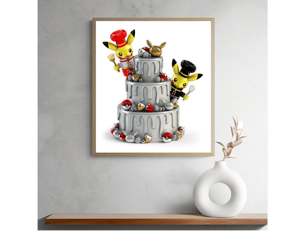Chef Pikachu Pokemon 3 Tier Cake | Digital Download, Wall Decor ...
