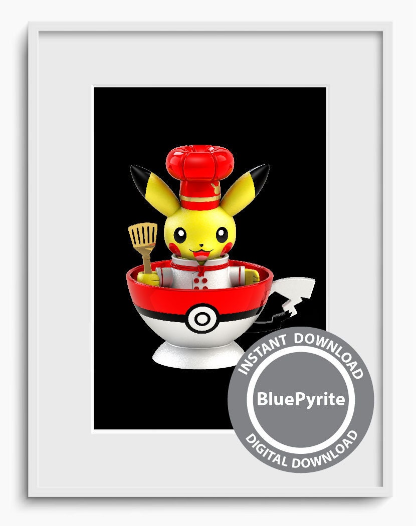 Chef Pikachu Pokemon Cup Wall Art Digital Download, Kids Room, Kitchen ...