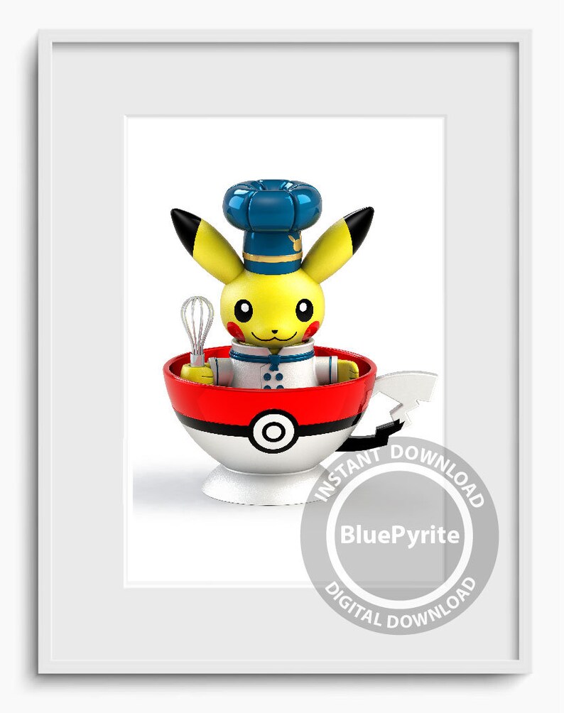 Chef Pikachu Pokemon Cup Wall Art Digital Download, Kids Room, Kitchen ...
