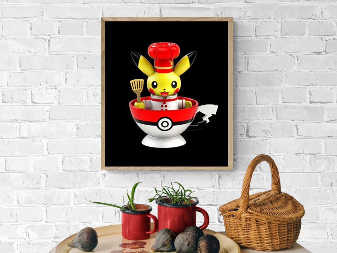 Chef Pikachu Pokemon Cup Wall Art Digital Download, Kids Room, Kitchen ...