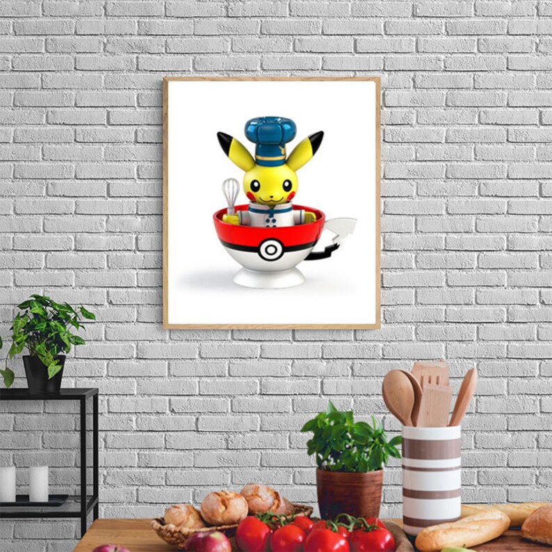 Chef Pikachu Pokemon Cup Wall Art Digital Download, Kids Room, Kitchen ...