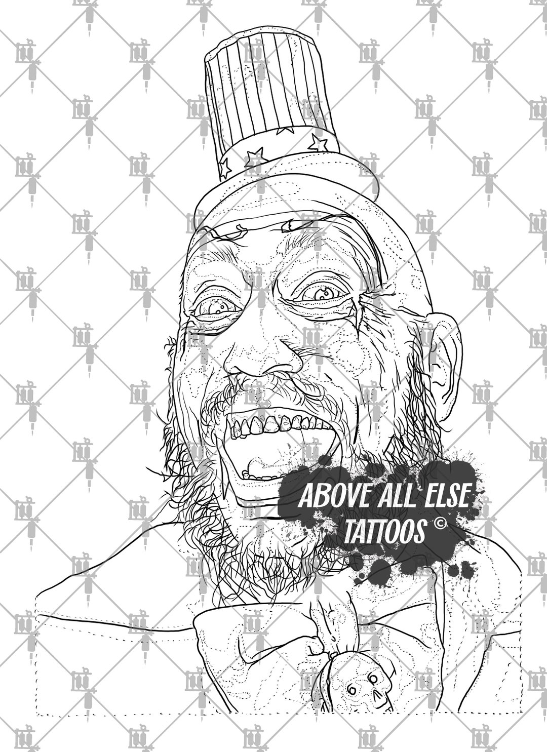 Captain Spaulding Laugh- Lineart/outline/tattoo/stencil/drawing/design ...