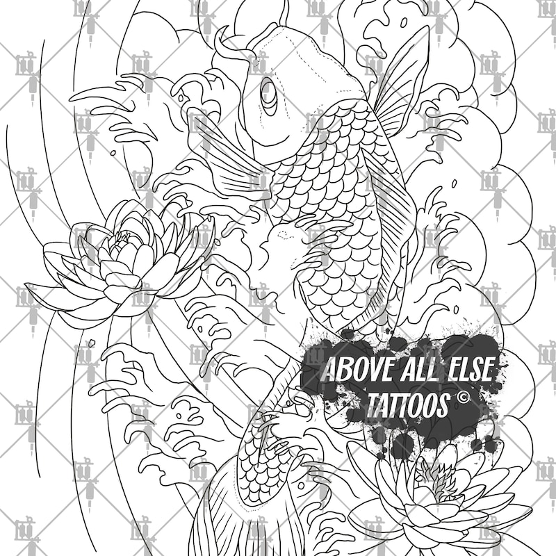 Koi Fish Tattoo Stencil - Etsy