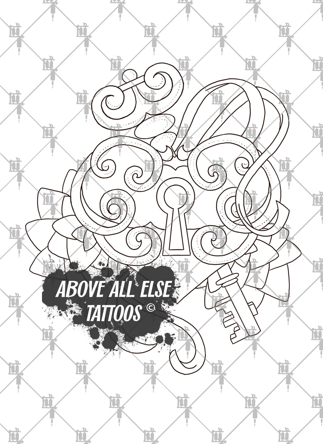 Heart Lock and Key With Succulent Flowers Lineart/outline/tattoo ...