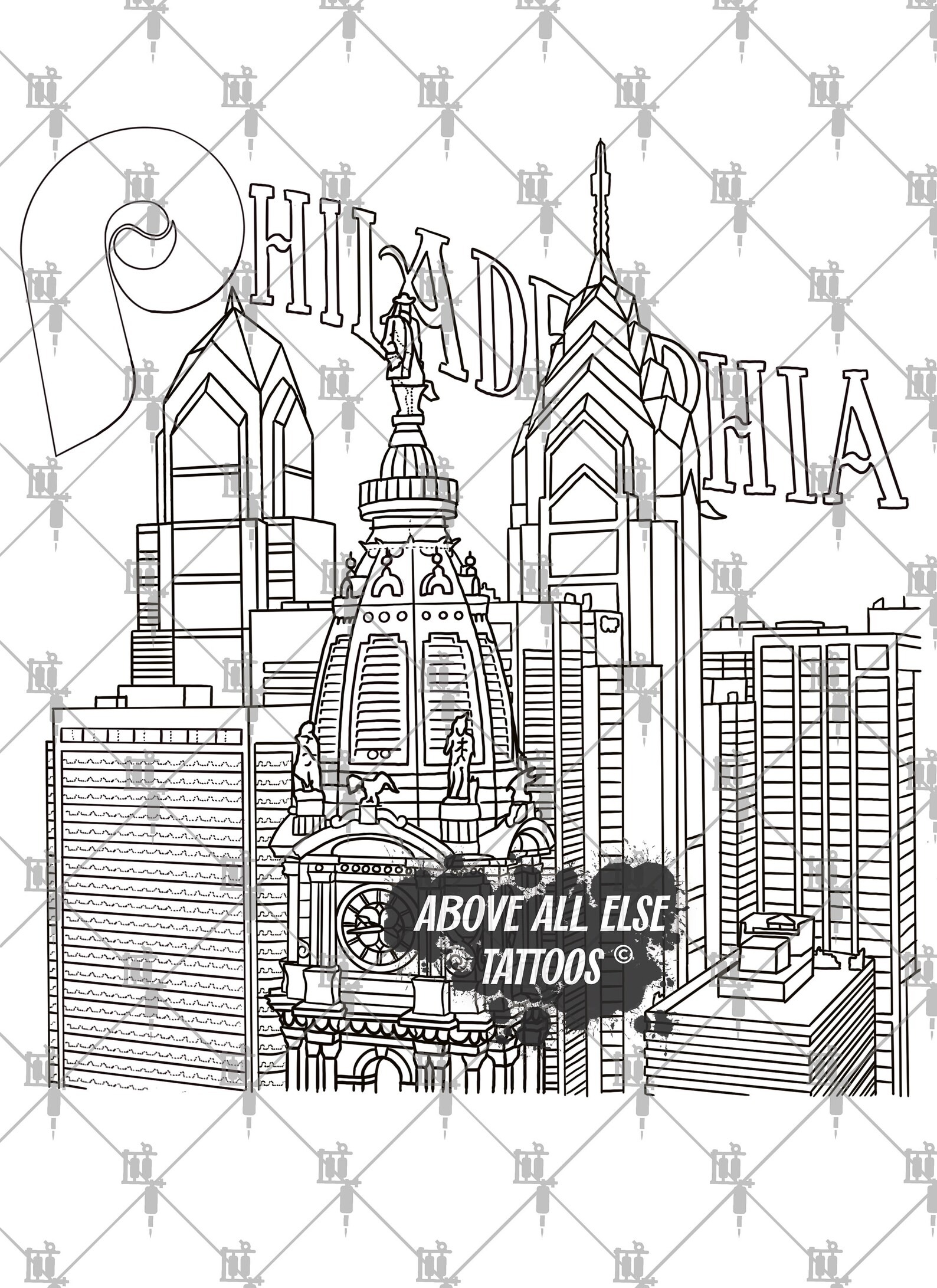 Philadelphia Cityscape- Lineart, Outline, Tattoo, Stencil, Drawing ...