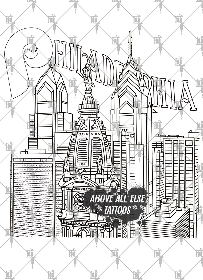 Philadelphia Cityscape- Lineart, Outline, Tattoo, Stencil, Drawing ...