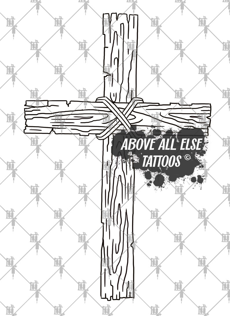 Wooden Block Cross Lineart Outline Tattoo Stencil - Etsy