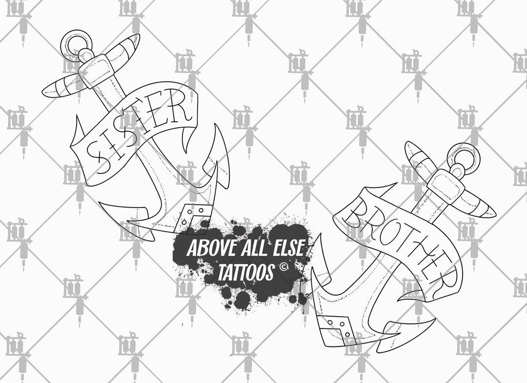 Brother and Sister Matching Anchors Tattoo Lineart - Etsy