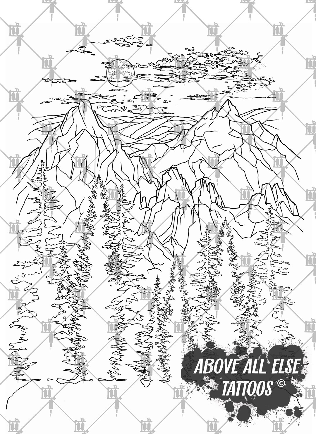 Nighttime Mountainscape With Treeline - Etsy