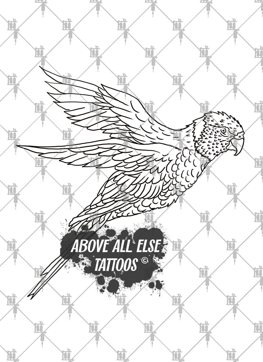 Flying Lori Bird- Lineart, Outline, Tattoo, Stencil, Drawing, Design ...