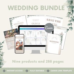 Eucalyptus Wedding Planner Bundle, Editable Canva Templates, Digital ...