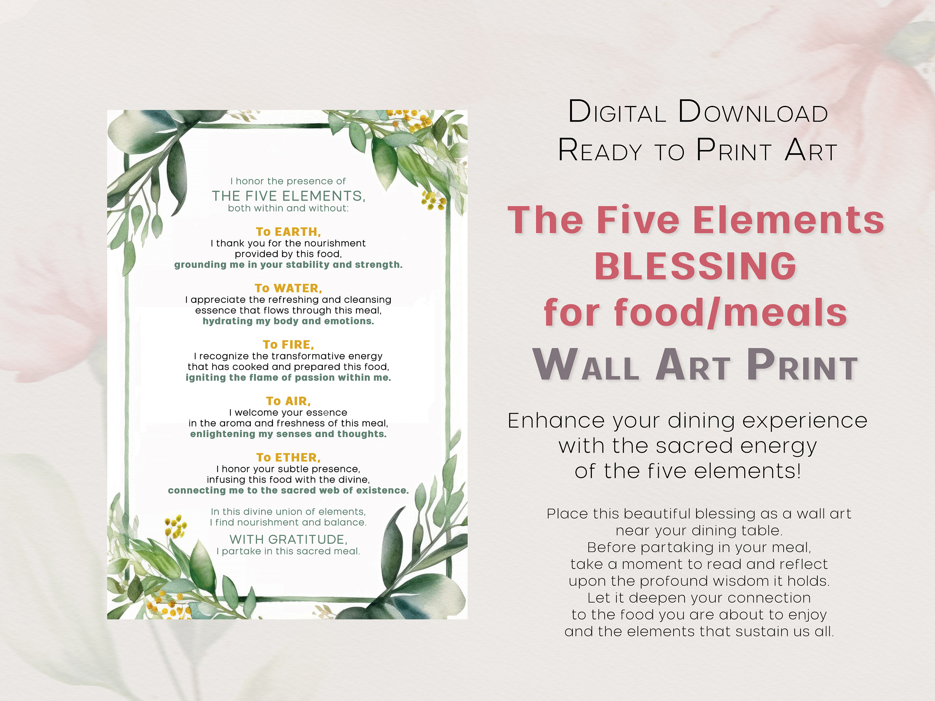 The Five Elements Blessing for Food/meals Daily Blessing - Etsy