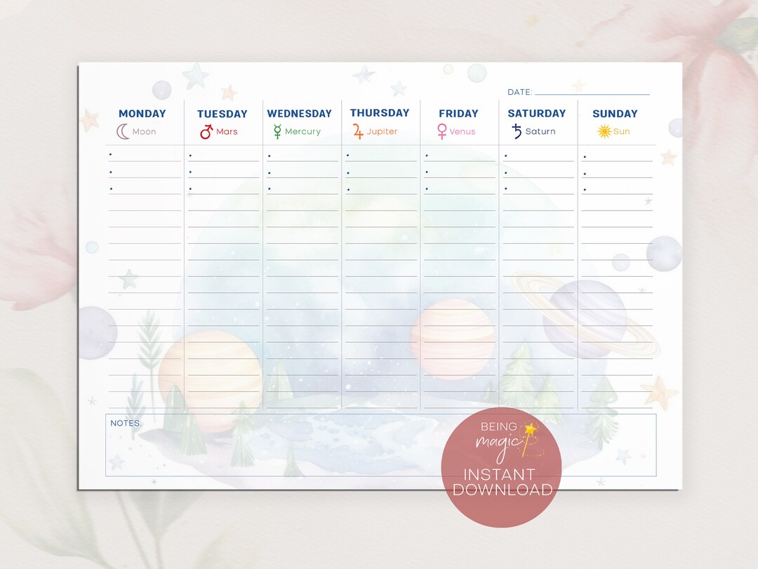Living by the Planets Weekly Planner | Digital Weekly Planner Template ...